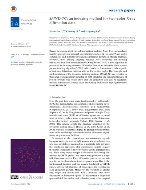 pdf spind tc an indexing method for two color x ray diffraction data