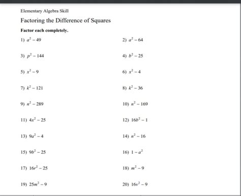 Free Factoring Difference Of Two Squares Worksheet Download Free Factoring Difference Of Two