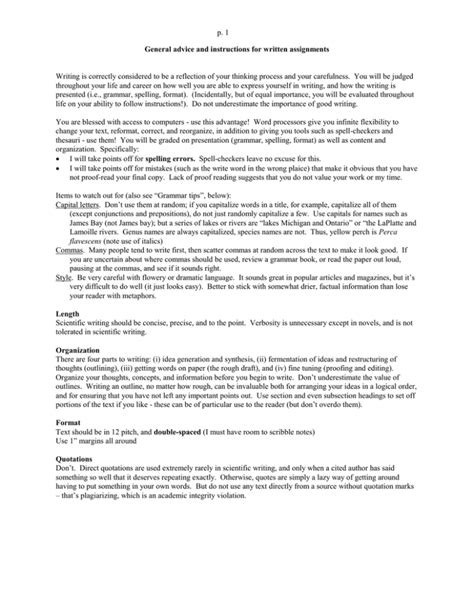 P 1 General Advice And Instructions For Written Assignments