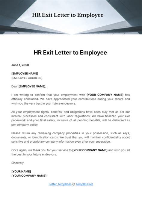 Free Hr Exit Letter To Employee Template To Edit Online