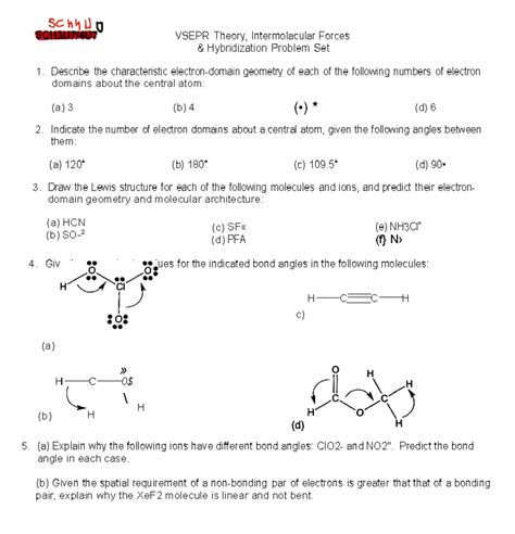 Vsepr Assignment Notes Vsepr Theory Intermolacular Forces And Hybridization Problem Set 1