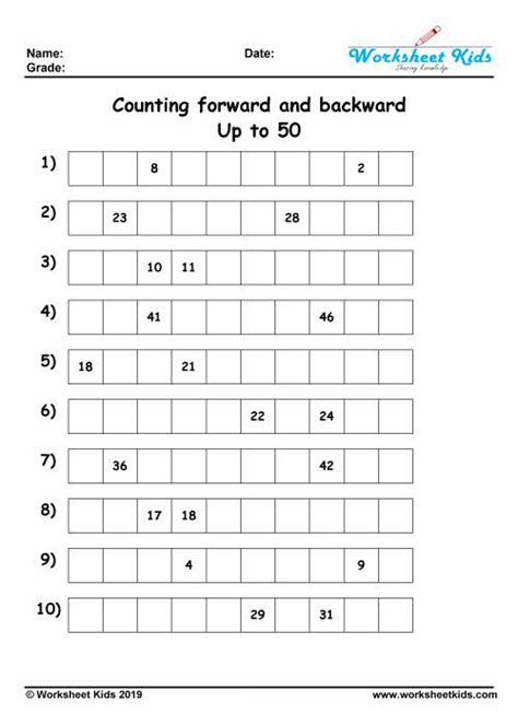 Counting Forwards And Backwards Worksheets Free Printable Pdf