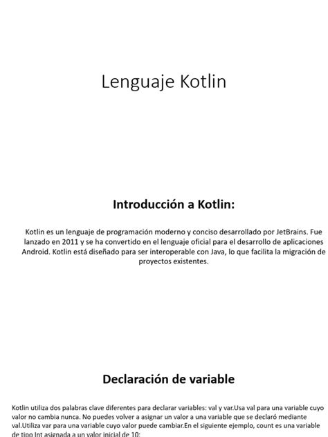 Lenguaje Kotlin Pdf Lenguaje De Programación Ingeniería De Software