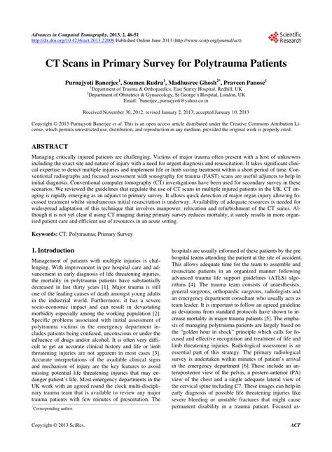 PDF CT Scans In Primary Survey For Polytrauma Patients