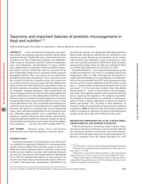 Pdf Taxonomy And Important Features Of Probiotic Microorganisms In Food And Nutrition