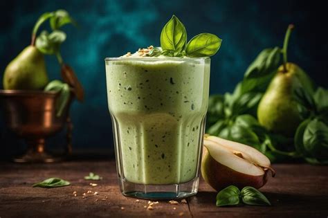 Lassi With A Blend Of Pear And Basil Premium Ai Generated Image