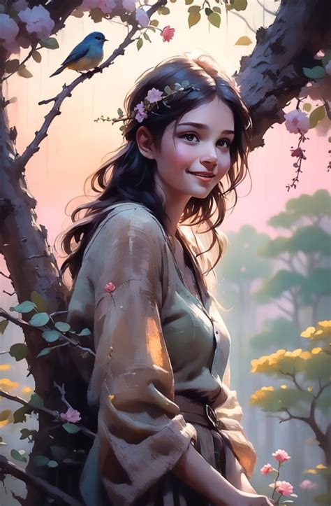 Download Ai Generated Girl Tree Royalty Free Stock Illustration