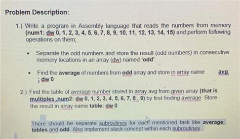 Solved Oblem Description 1 Write A Program In Assembly