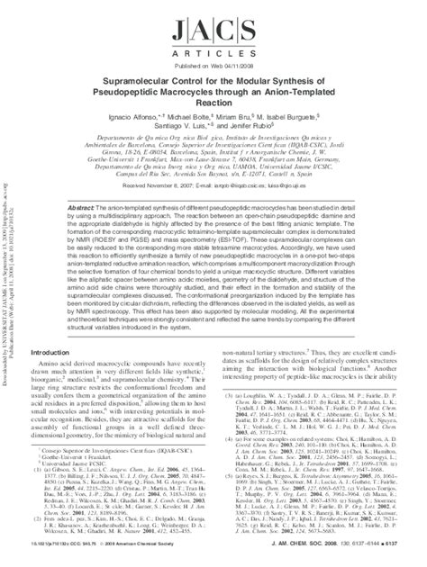 Pdf Supramolecular Control For The Modular Synthesis Of Pseudopeptidic Macrocycles Through An