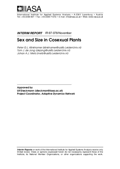 Pdf Sex And Size In Cosexual Plants