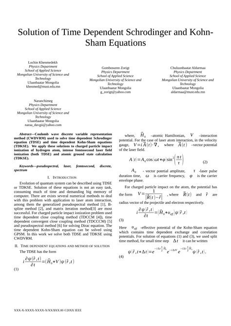 Pdf Solution Of Time Dependent Schrodinger And Kohn Sham Equations