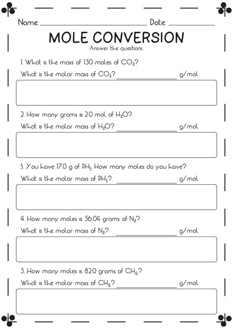 Mole Conversion Problems Worksheet Answers