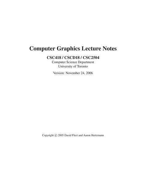Bsc Introduction To Computer Graphics Notes Computer Graphics Lecture Notes CSC CSCD