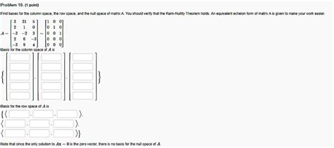 solved problem 10 1 point find bases for the column space the row