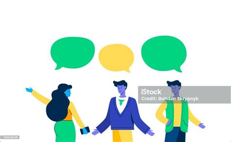 소녀는 남자 연설 거품과 통신합니다 젊은 매력적인 여자는 두 명의 친숙한 남자와 이야기하는 옆으로 손을 얹고 기포에 대한 스톡 벡터 아트 및 기타 이미지 Istock