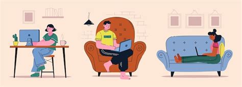 Premium Vector People Working Remotely Scenes Flat Design