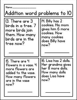 Addition And Subtraction Word Problems To 10 Kindergarten Tpt