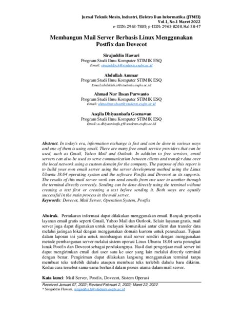 Pdf Membangun Mail Server Berbasis Linux Menggunakan Postfix Dan Dovecot