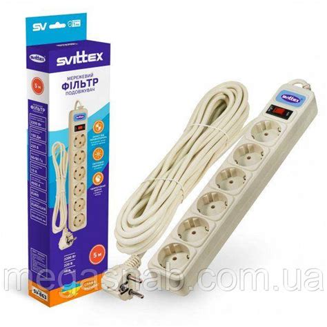 Сетевой фильтр - удлинитель SVITTEX 6/ 5м с з/к с выключателем (ID ...