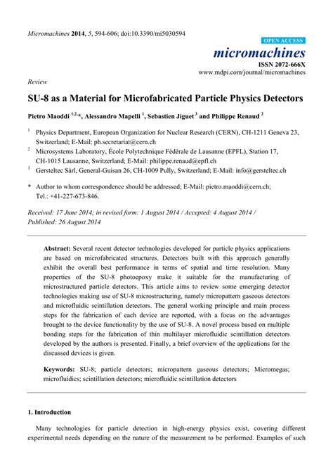 pdf su 8 as a material for microfabricated particle physics detectors