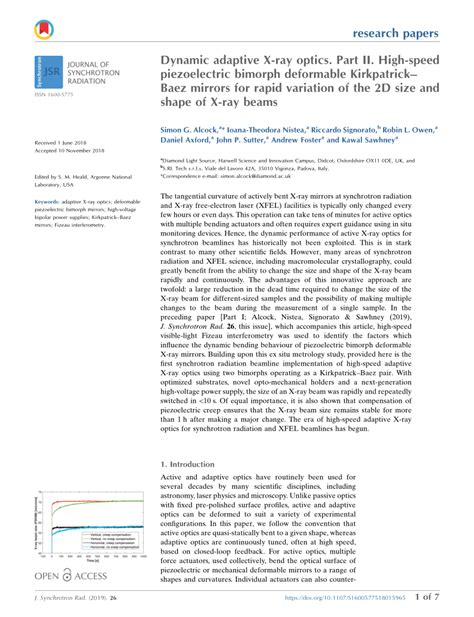 pdf dynamic adaptive x ray optics part ii high speed piezoelectric bimorph deformable