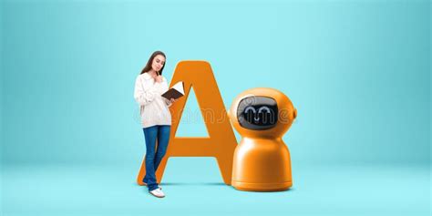 Woman Student Near AI Robot Education And Virtual Assistant Concept Stock Photo Image Of