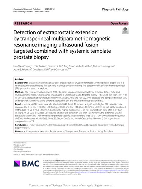 Pdf Detection Of Extraprostatic Extension By Transperineal Multiparametric Magnetic Resonance