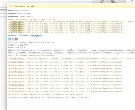 solved execute data load warning 001156 could not write esri
