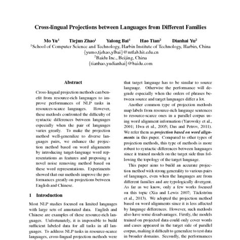 Cross Lingual Projections Between Languages From Different Families Acl Anthology