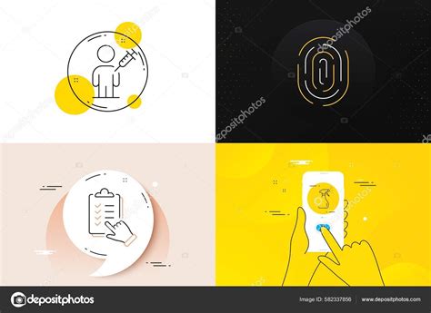 Minimal Set Checklist Fingerprint People Vaccination Line Icons Phone Screen Stock Vector By