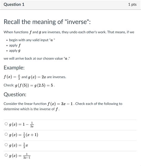 solved question 1 1 pts recall the meaning of inverse