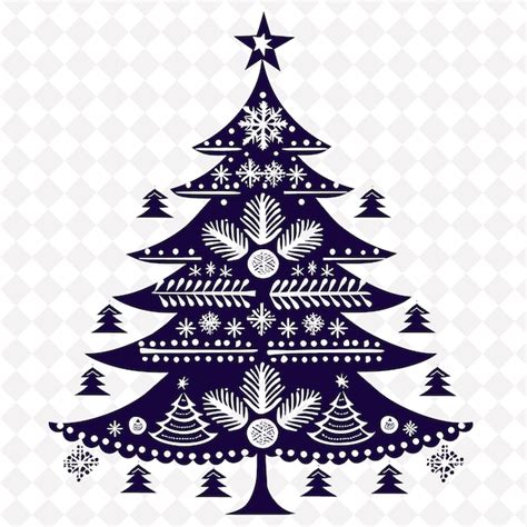 Premium PSD Festive Christmas Tree Folk Art With Ornament Patt Png Outline Frame On Clean
