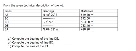 Solved From The Given Technical Description Of The Lot