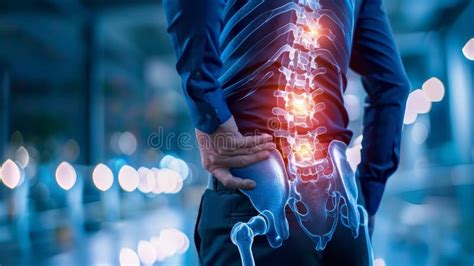 Man With Back Pain And Spine Visualization Stock Illustration