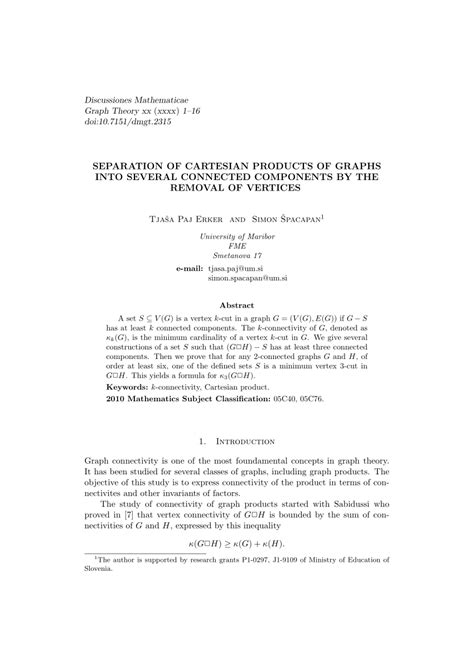pdf separation of cartesian products of graphs into several connected