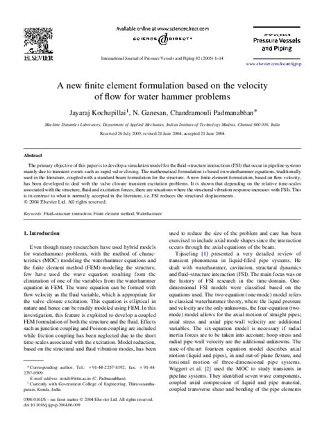 Pdf A New Finite Element Formulation Based On The Velocity Of Flow