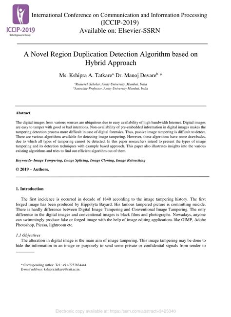Pdf A Novel Region Duplication Detection Algorithm Based On Hybrid