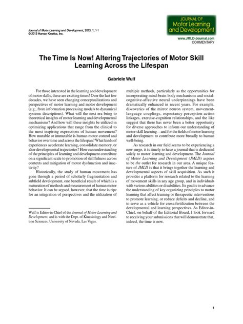The Time Is Now Altering Trajectories Of Motor Skill Learning Across The Lifespan Pdf