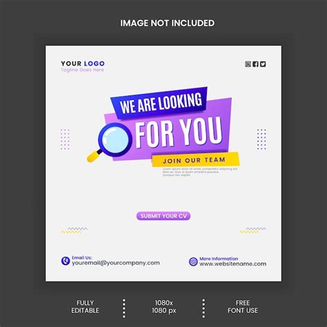 우리는 채용 공석 광장 배너 또는 소셜 미디어 게시물 템플릿 프리미엄 벡터