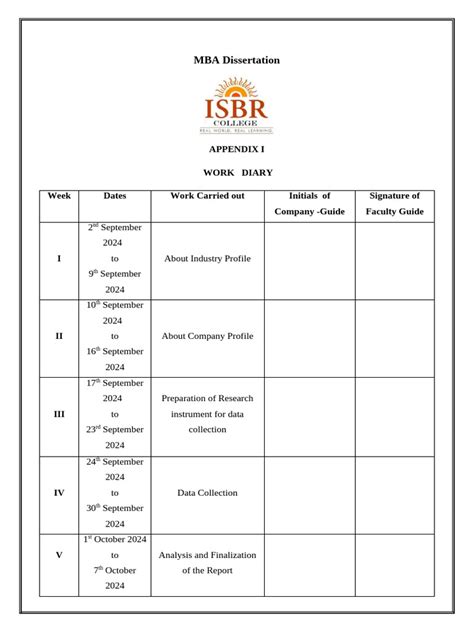 Mba Dissertation Work Diary Format Pdf Business Technology