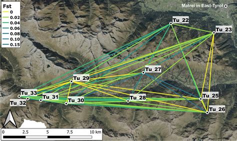 Pairwise Fst Fixation Index Values Between Sampling Sites Of Tetrao Download Scientific