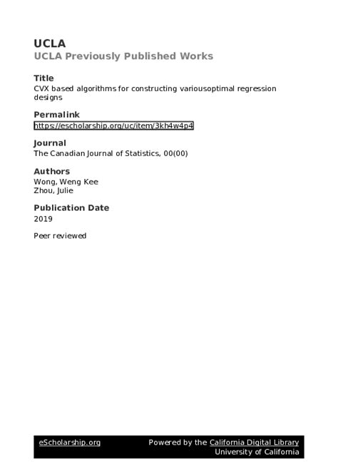 Pdf Cvx‐based Algorithms For Constructing Various Optimal Regression