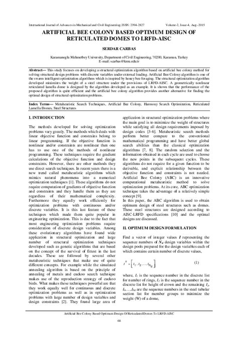 Pdf Artificial Bee Colony Based Optimum Design Of Reticulated Domes To Lrfd Aisc