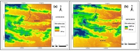 A Aster Dem B And Srtm Dem Of The Study Area Download Scientific