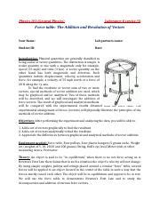 Physics Lab Force Table Docx Physics General Physics Laboratory Exercise Force