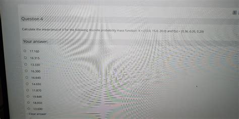 Solved Calculate The Mean Mu Of X For The Following Chegg Com