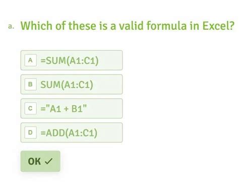 Solved A Which Of These Is A Valid Formula In Excel Chegg Com