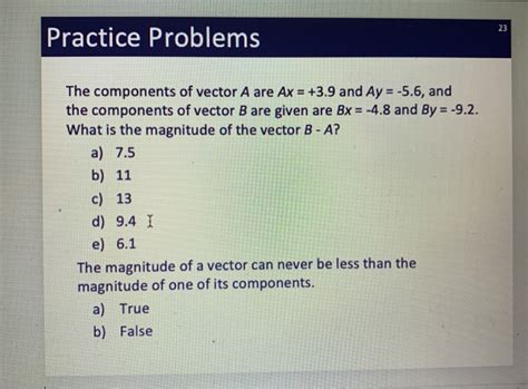 Solved Practice Problems The Components Of Vector A Are Chegg