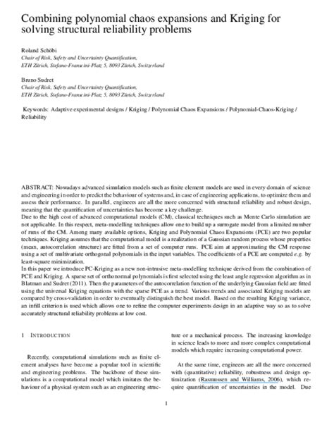 Pdf Combining Polynomial Chaos Expansions And Kriging For Solving Structural Reliability Problems