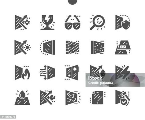 유리 특성 창문 용 유리 깨진 유리 깨지기 쉬운 유리 벡터 솔리드 아이콘 간단한 픽토그램 아이콘에 대한 스톡 벡터 아트 및 기타